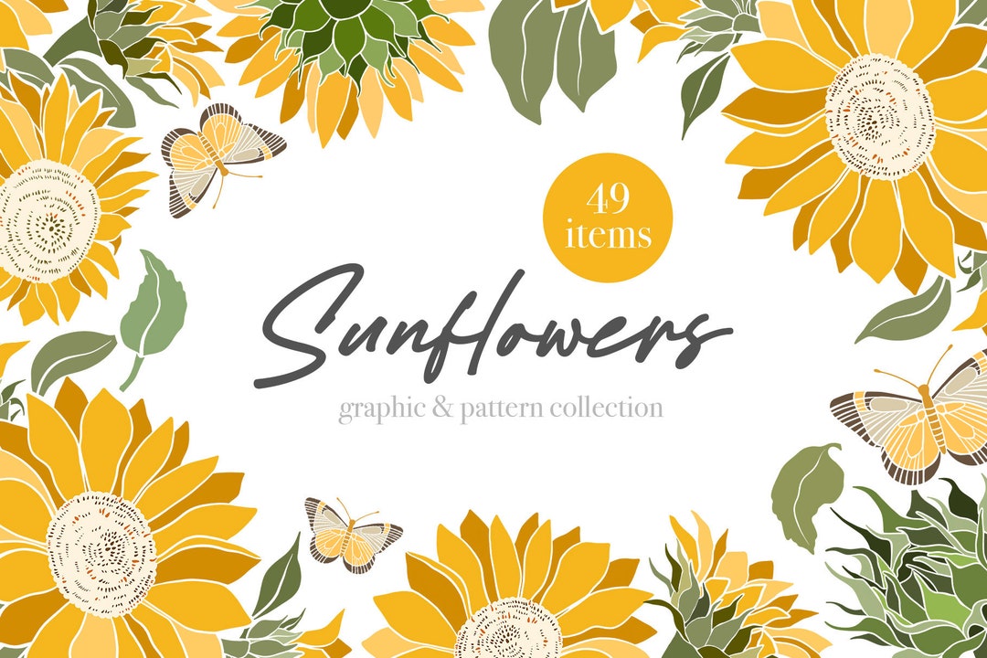 Yellow Floral Clipart Sunflowers Digital Download, Boho Summer and ...
