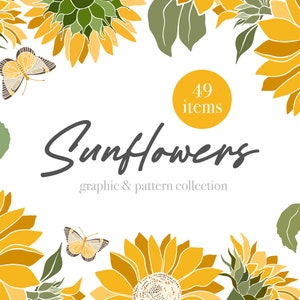 Yellow Floral Clipart Sunflowers Digital Download, Boho Summer and ...