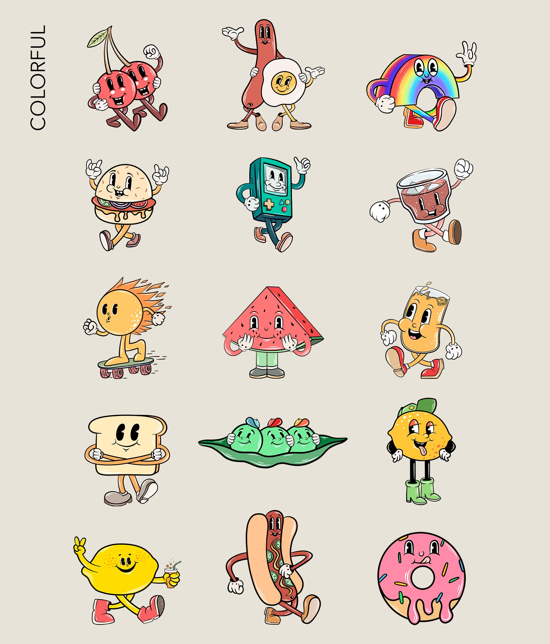 Retro Food Character Clipart, Commercial Use (digital Download) - Etsy