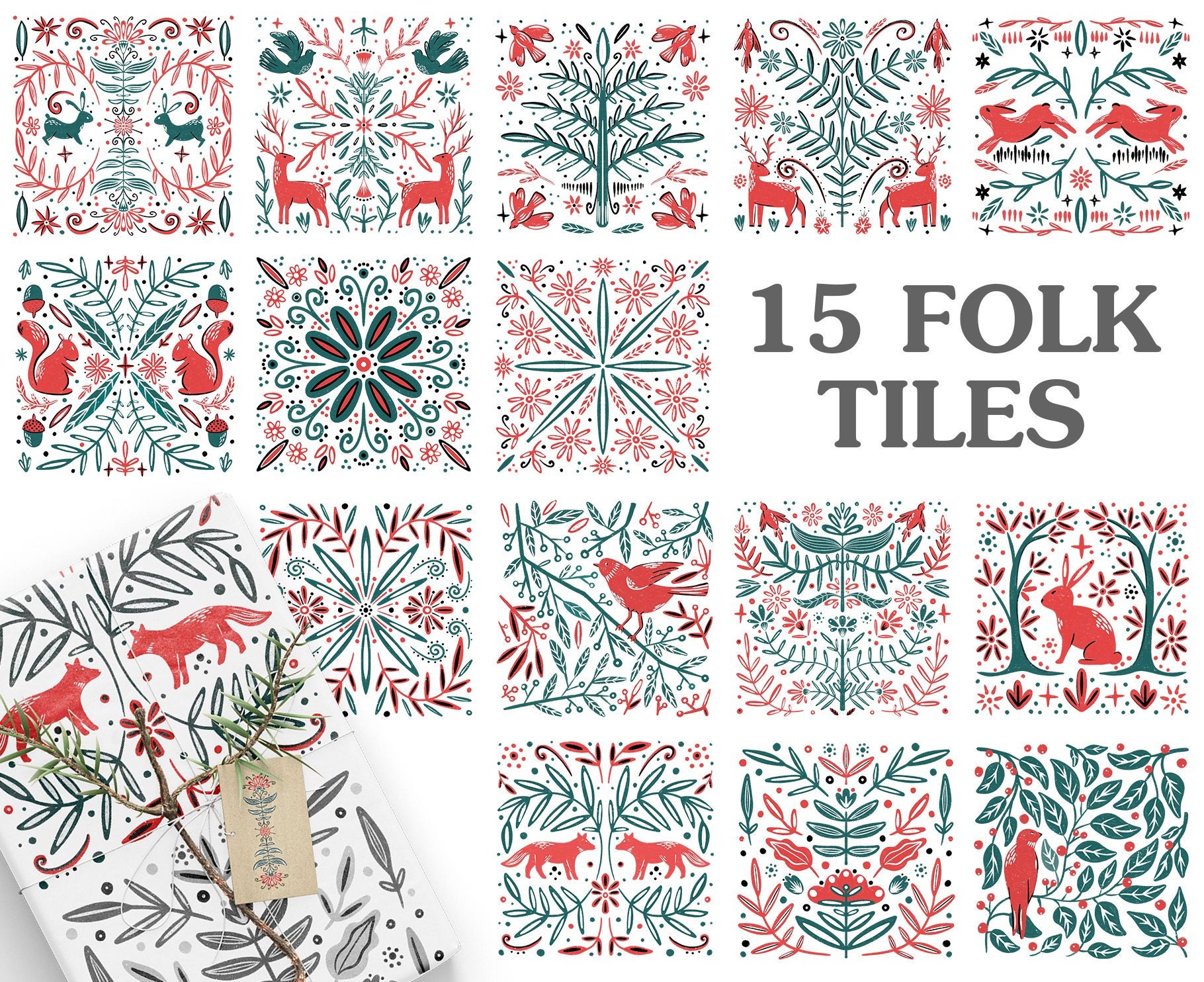 Swedish Folk Art Graphic and Digital Paper Collection | Etsy