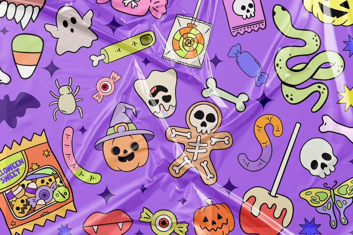 Halloween Doodles Clipart | Spooky Hand-drawn PNG Stickers (digital ...