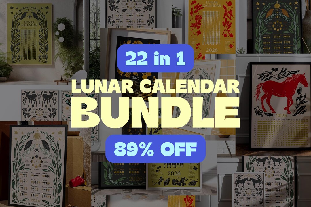 Lunar Calendar Bundle 2026 | 22 Moon Phase Designs, Printable Wall Art ...