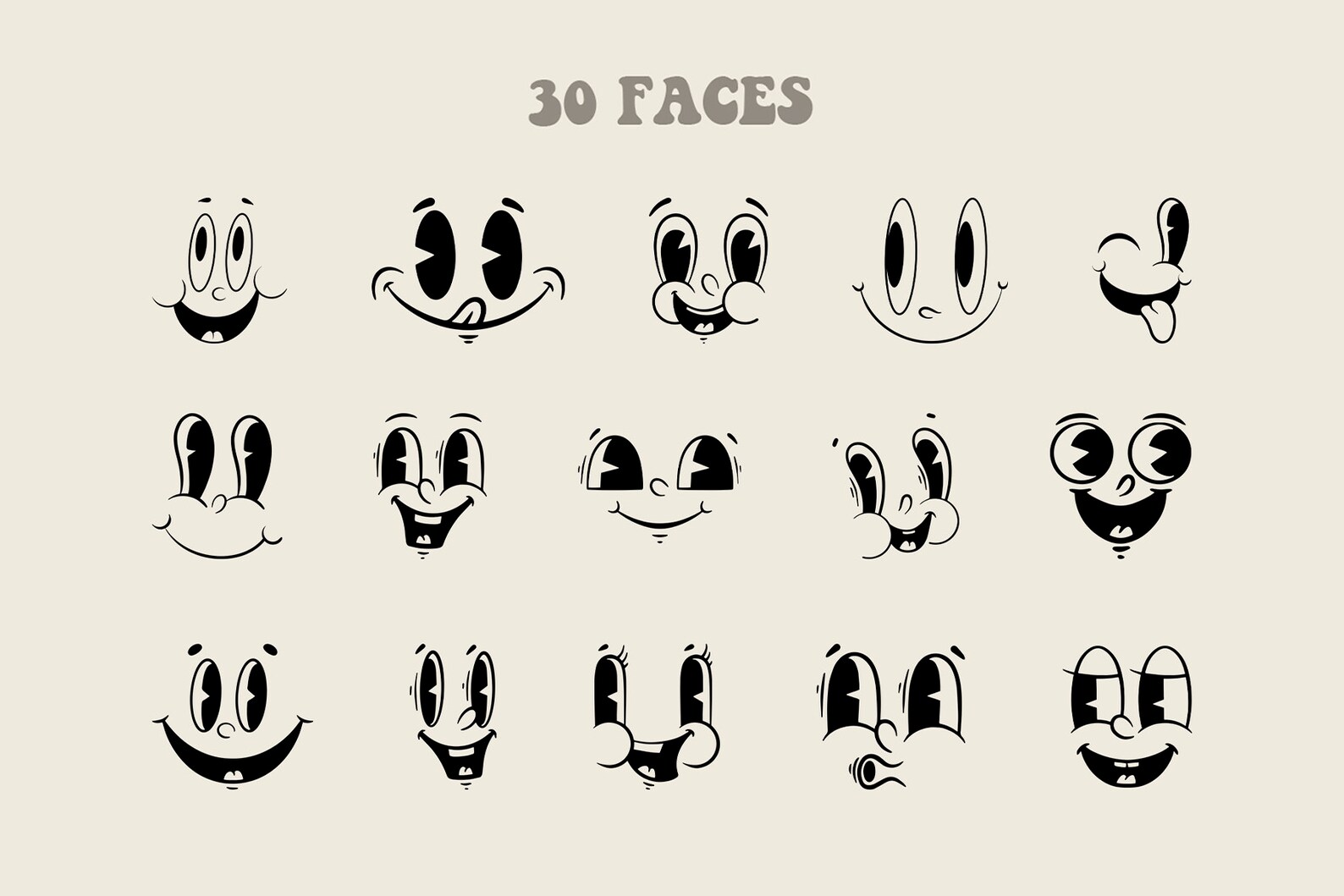 Retro Character Design SVG Clipart, 60s Smiley Face SVG/PNG Collection ...