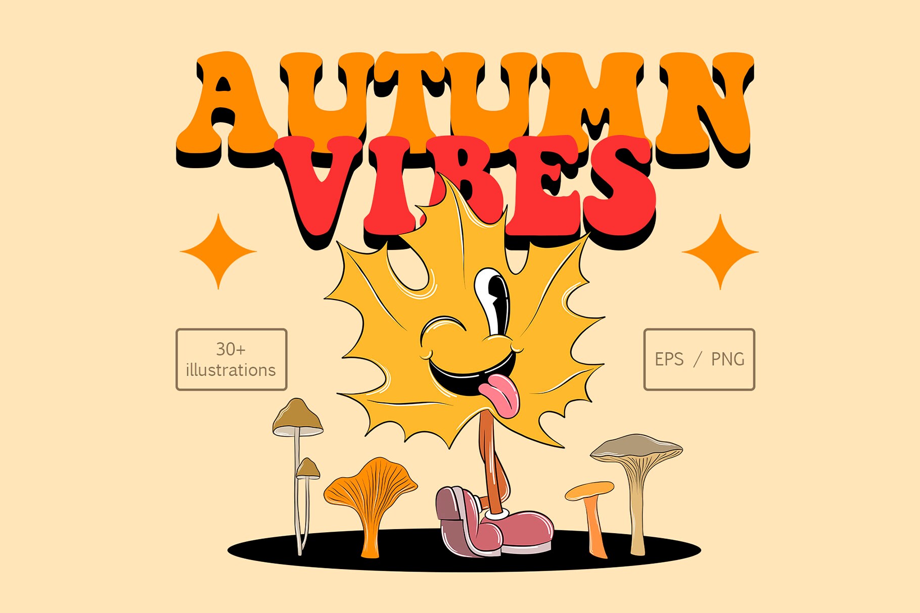 Fall Character Design Collection, Retro Autumn Groovy Clipart, 70's ...