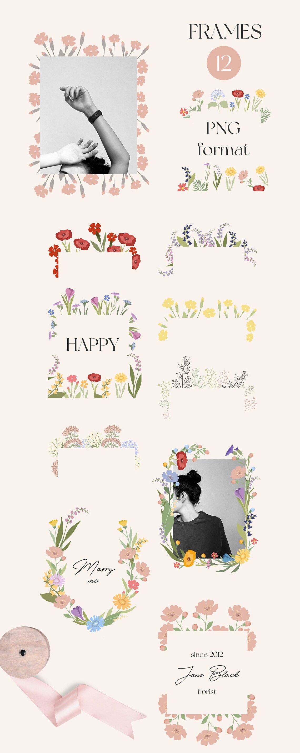 Floral Spring Clipart Collection With Wild Flowers Digital - Etsy