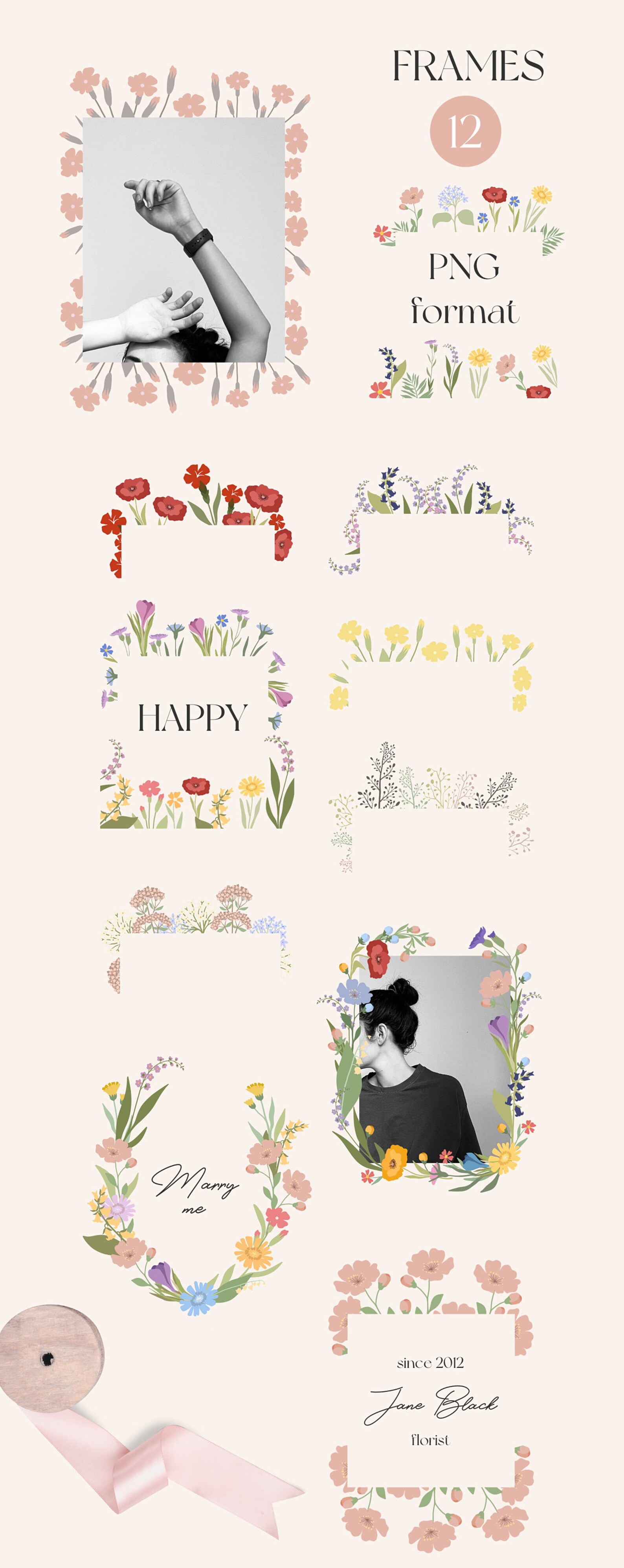 Floral Spring Clipart Collection With Wild Flowers Digital Download ...