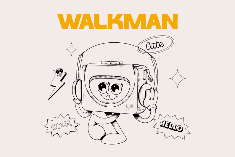 Retro 90s Walkman Clipart, Cartoon Character PNG (digital Download) - Etsy