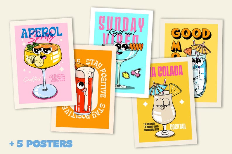 Retro Cocktail Clipart, 70s Cartoon Drink Graphics (digital Download ...