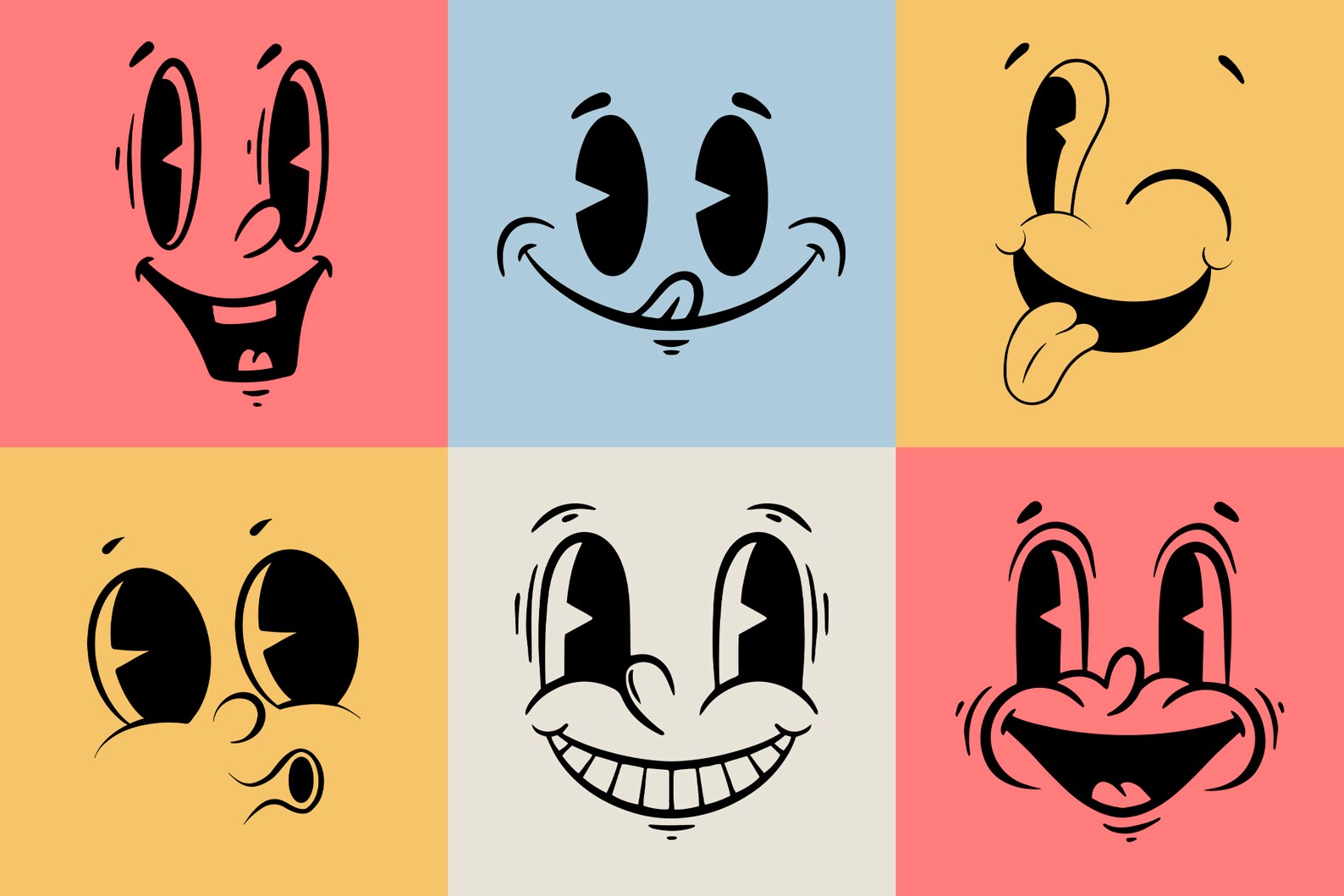 Retro Character Design SVG Clipart, 60s Smiley Face SVG/PNG Collection ...