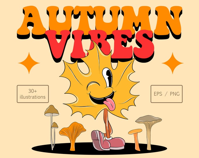 Fall Character Design Collection Retro Autumn Groovy Clipart - Etsy