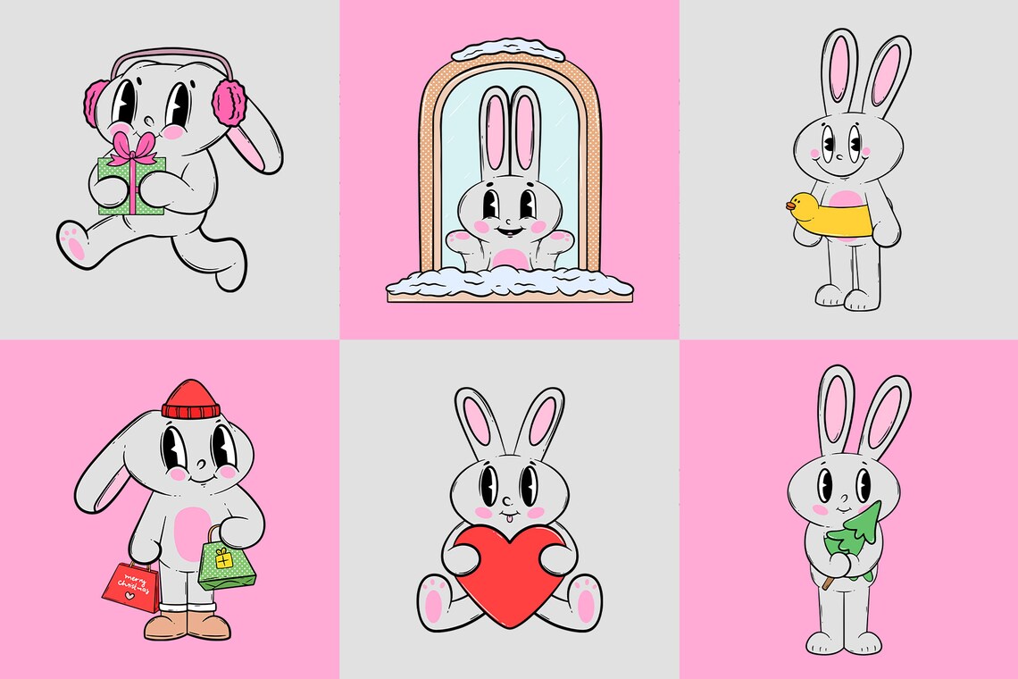 Year of the Rabbit Character Design Digital Download Retro - Etsy