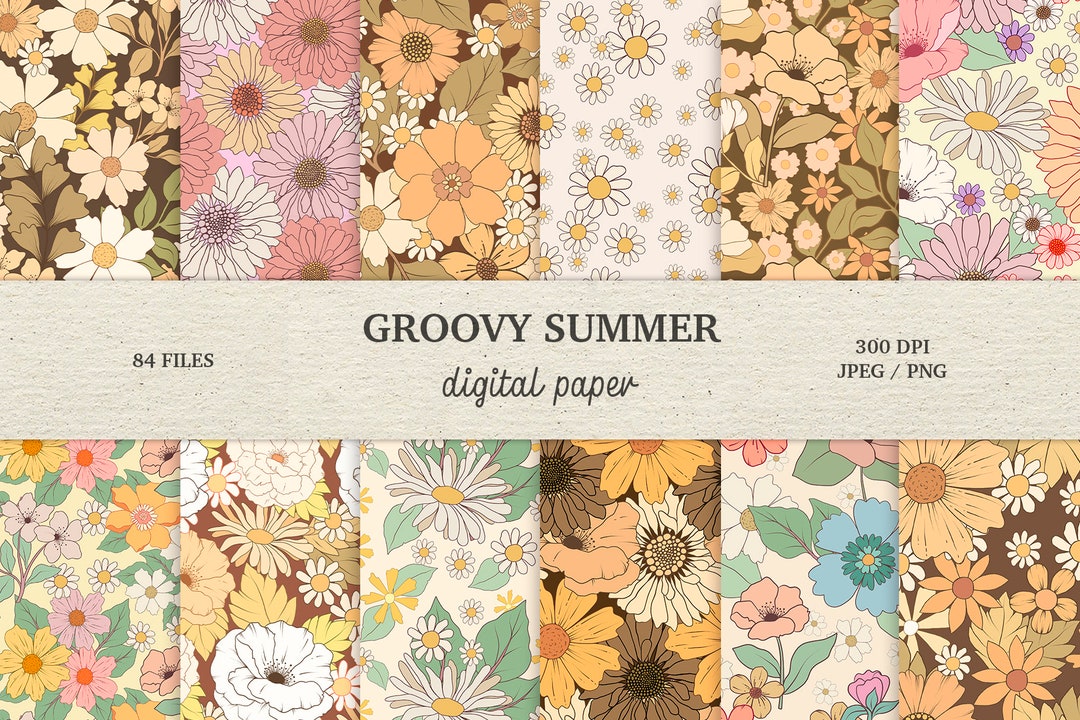 Groovy Digital Paper Summer Flower Collection, Floral Seamless Patterns ...
