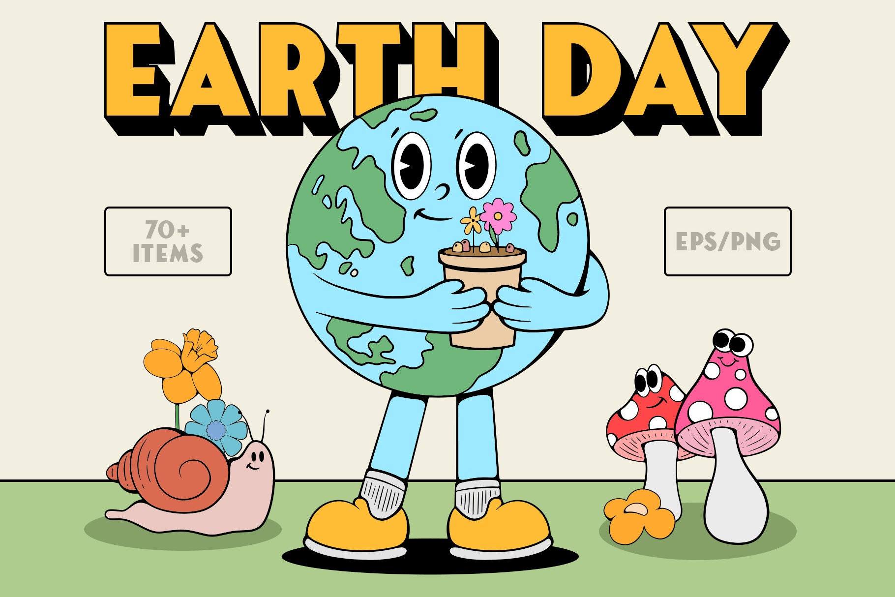 Earth Day Retro Character Design Digital Download Sun Stars - Etsy