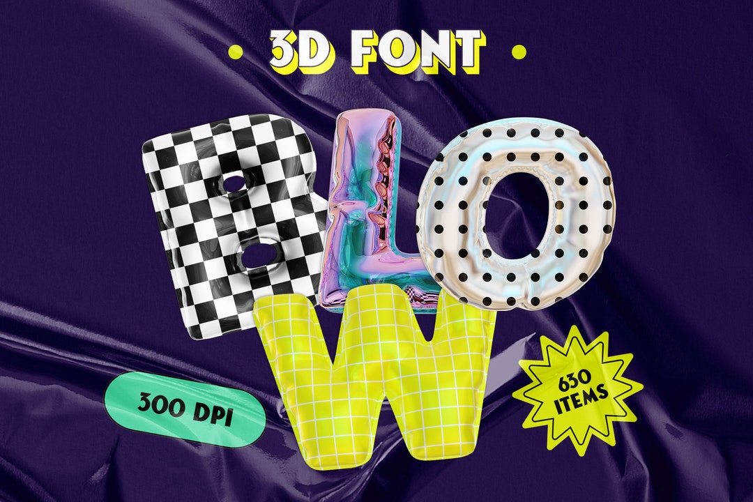 Y2K 3D Font, Holographic Bold Letters (digital Download) - Etsy