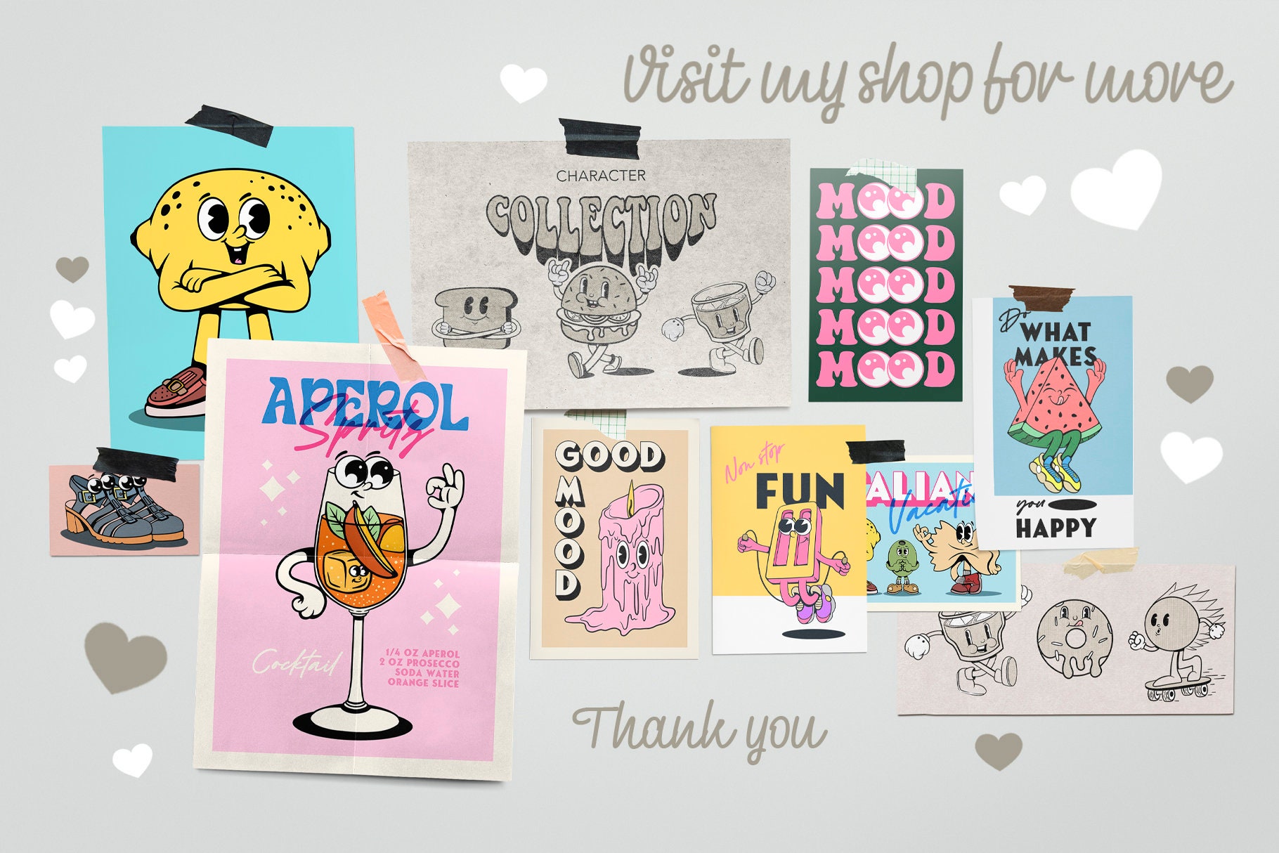 Retro Character Design SVG Clipart, 60s Smiley Face SVG/PNG Collection ...