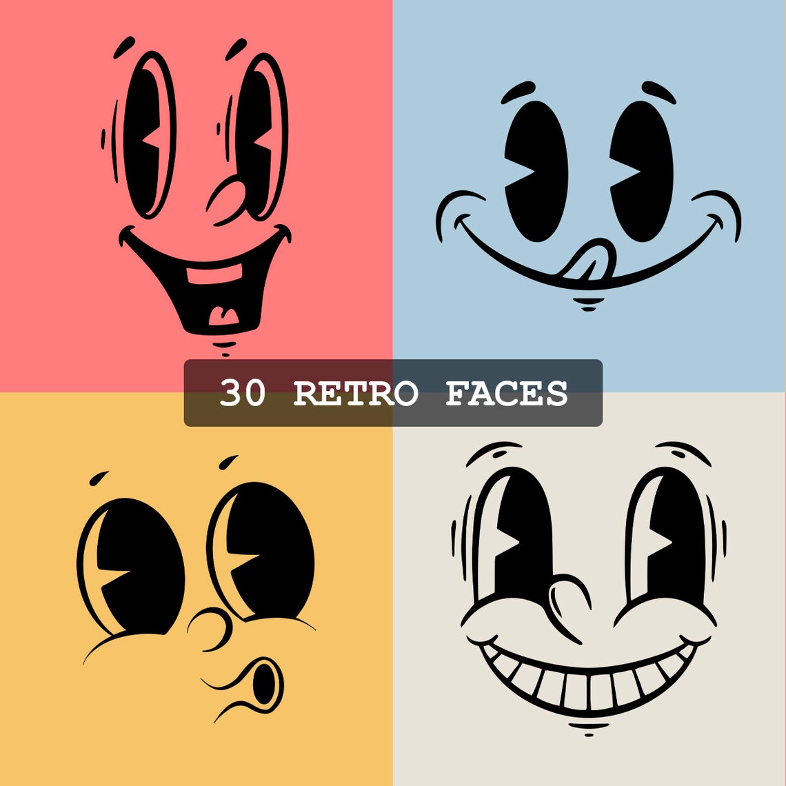 Retro Cartoon Face Clipart, 60s Smiley Avatar SVG/PNG - Etsy