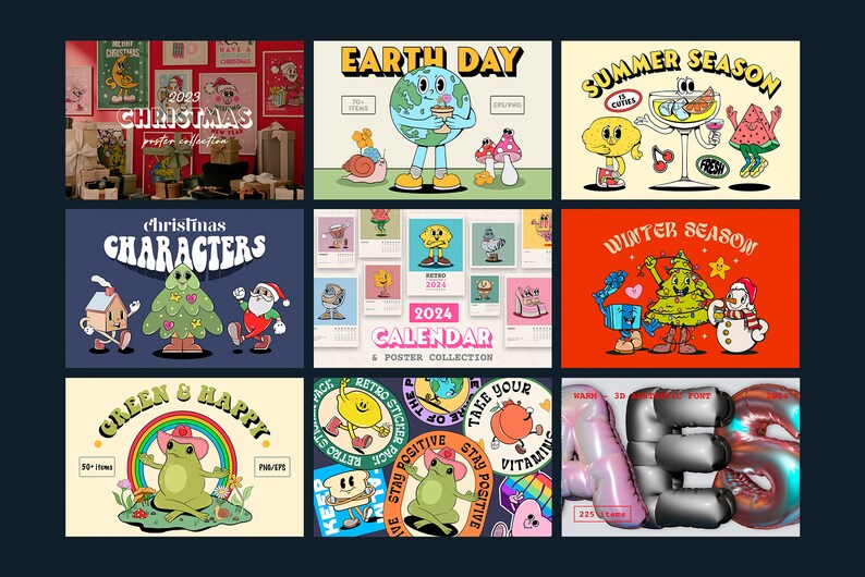 Retro SVG Bundle Cartoon Characters, Cottage Core PNG Clipart Digital ...