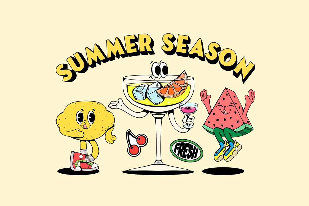 Retro PNG Summer Character Clipart Digital Download, Watermelon, Ice ...