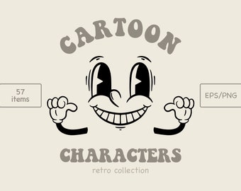 Retro Character Design SVG Clipart, 60s Smiley Face SVG/PNG Collection ...