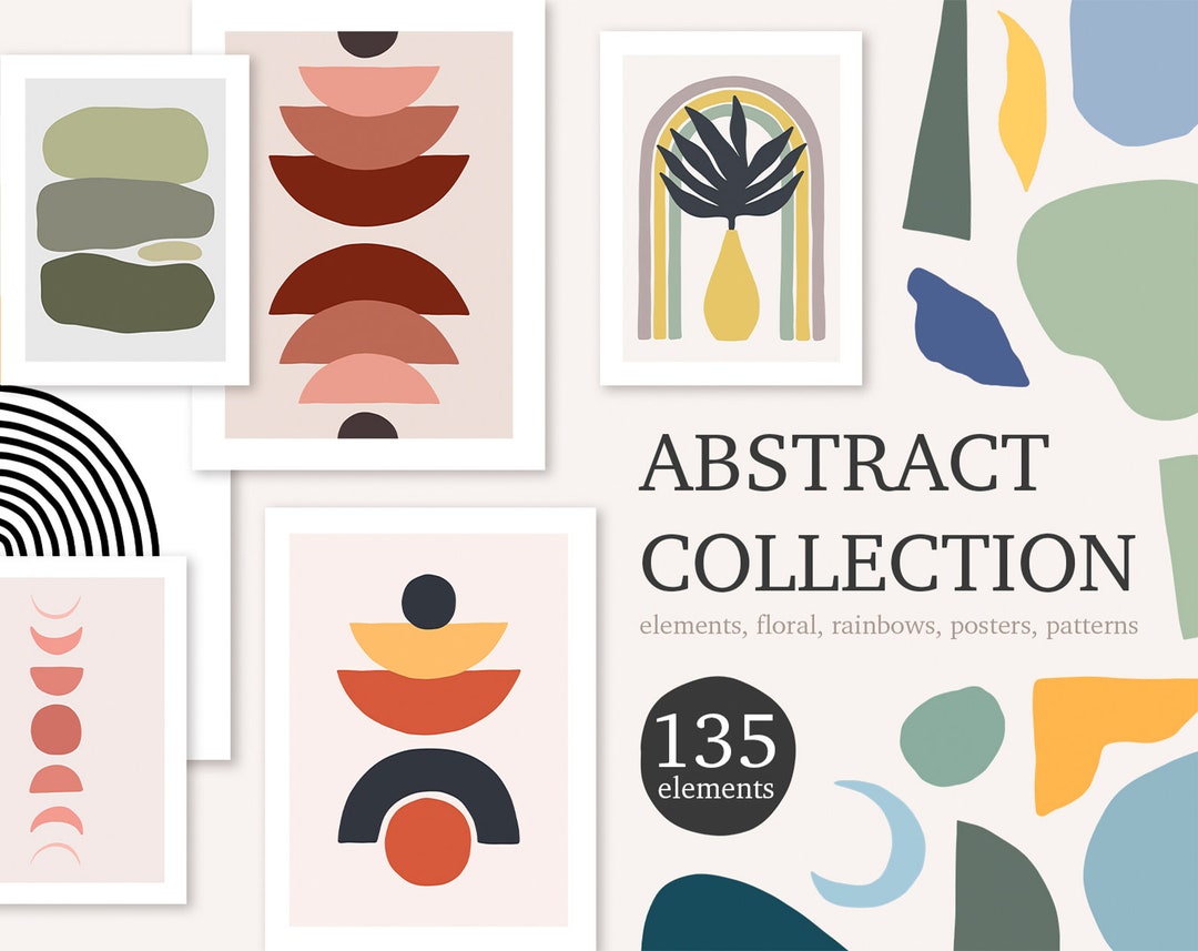 Abstract Art Print, Abstract Modern Shapes, Boho Digital Paper Pack ...