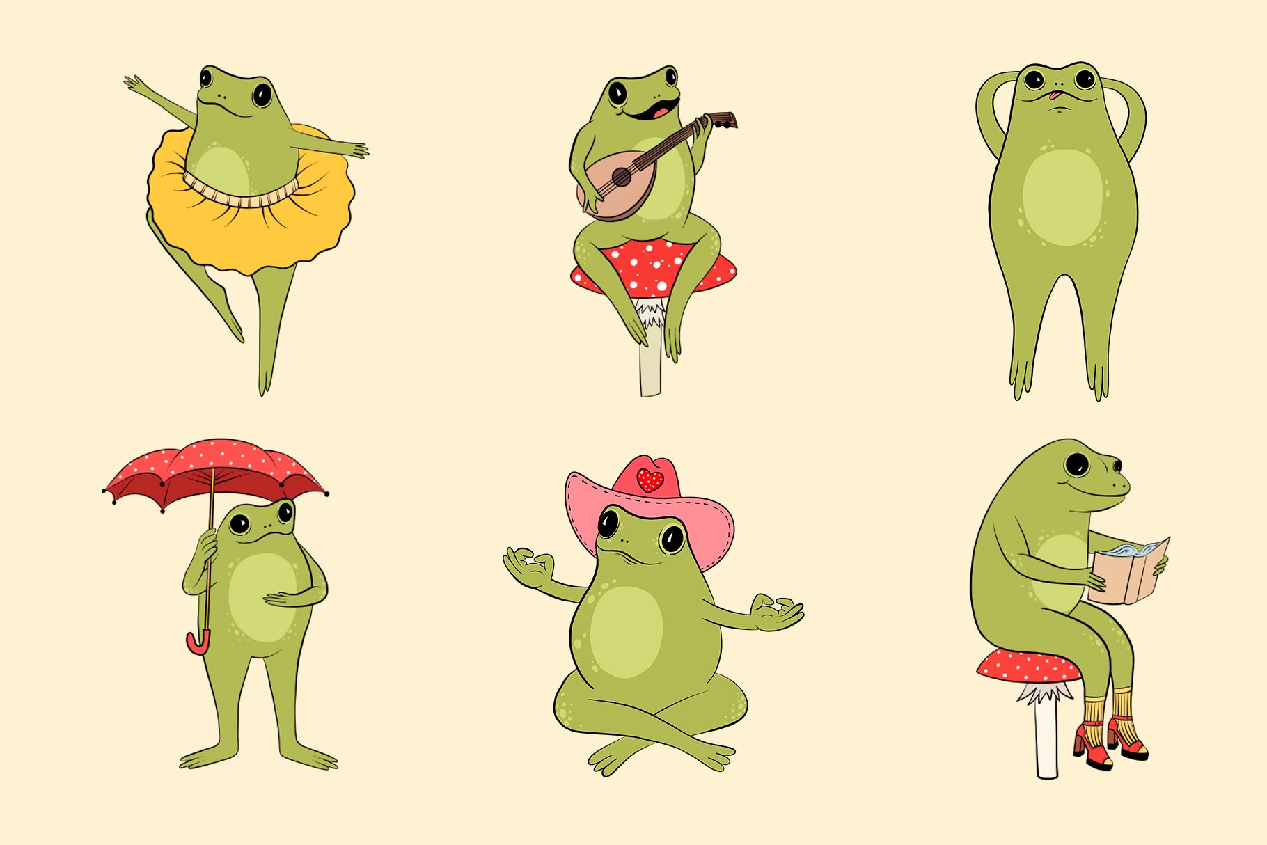 Frogs SVG Clipart Retro Characters, Cute Frog Png Digital Download ...