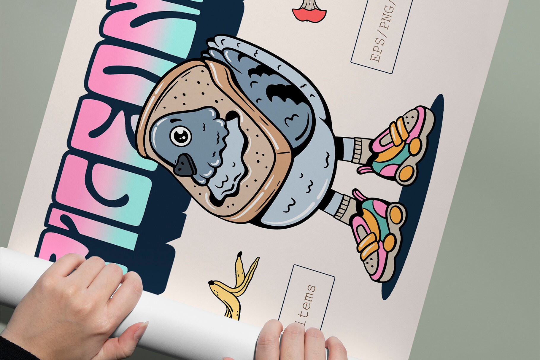 Pigeon Retro Cartoon Character Design Digital Download Bird - Etsy