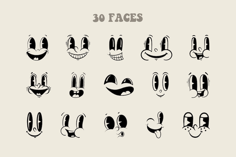 Retro Cartoon Face Clipart, 60s Smiley Avatar SVG/PNG - Etsy