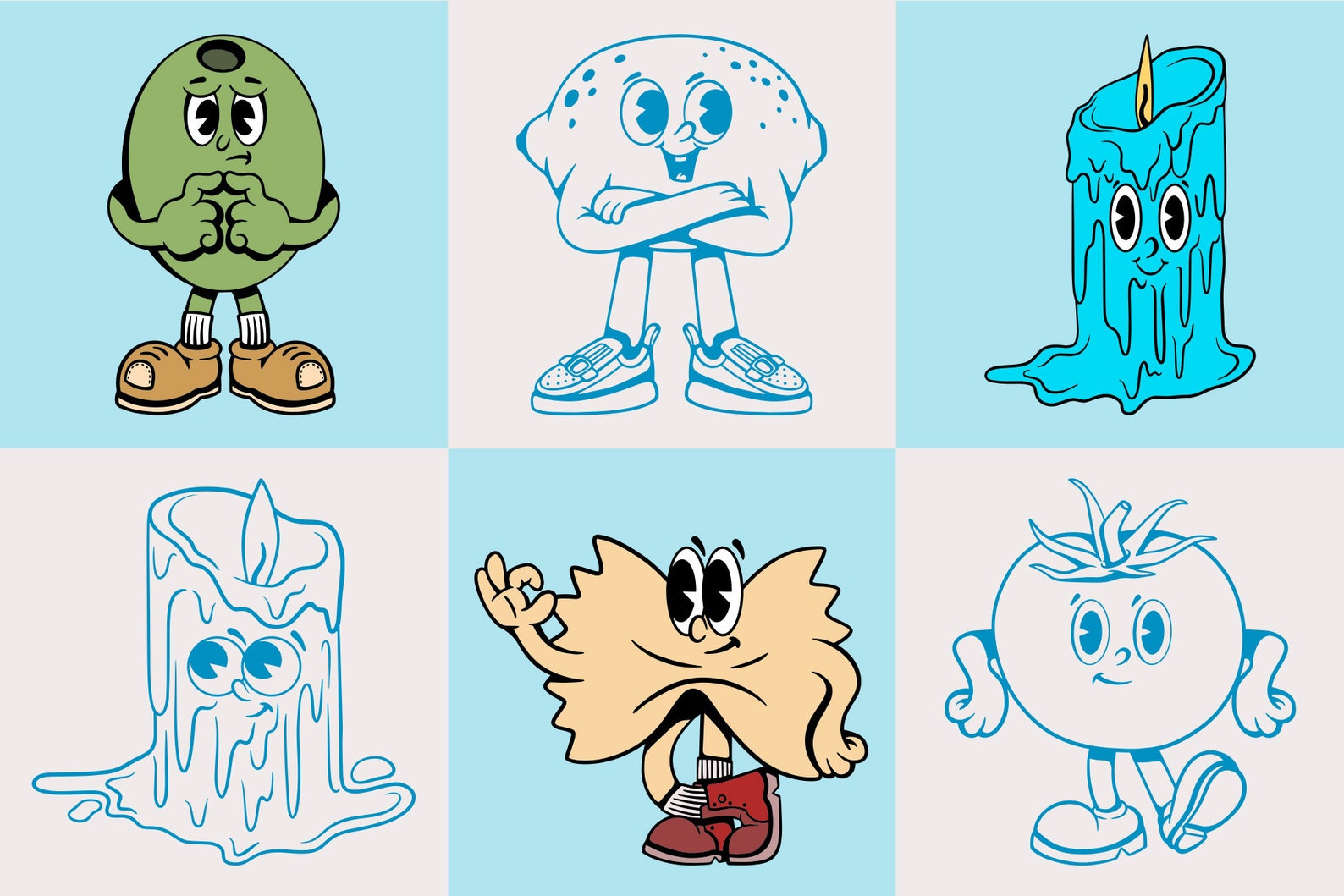 Retro Character Design Digital Download Commercial Use, 90's 80's 70's ...