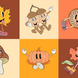 Fall Character Design Collection, Retro Autumn Groovy Clipart, 70's ...