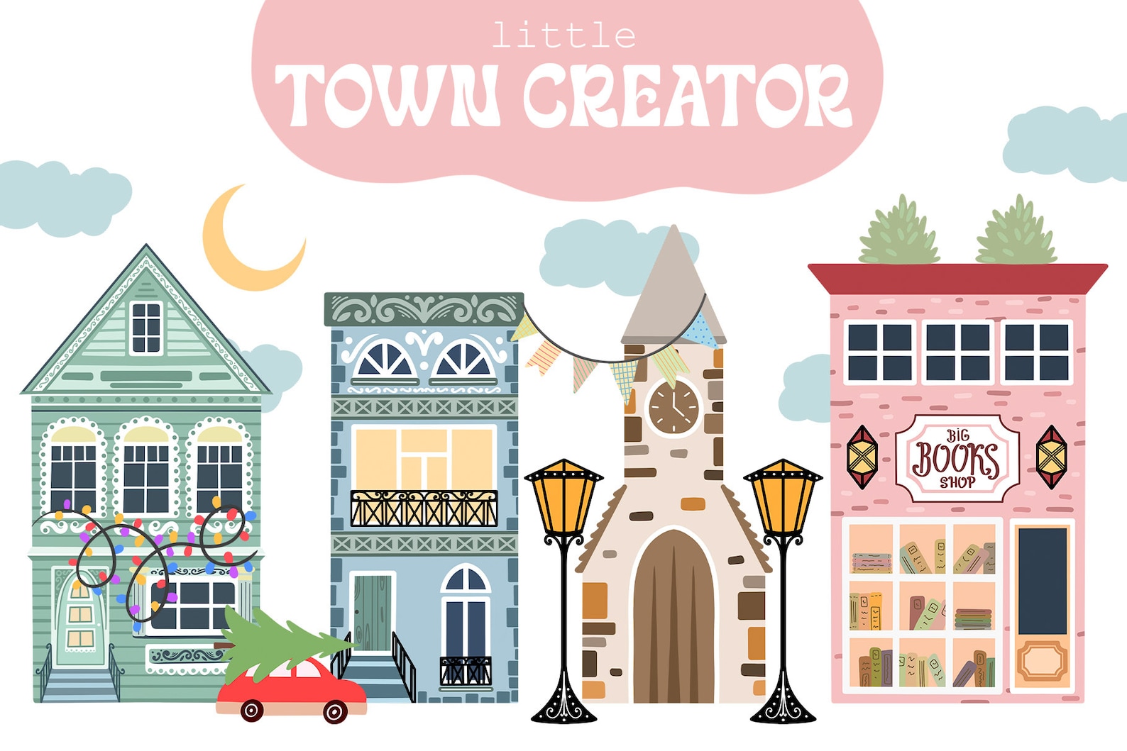 Town Hall Creator, Winter Town Clipart, City Compositions With Houses ...