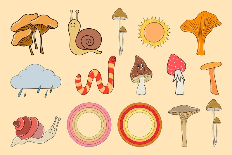Fall Character Design Collection, Retro Autumn Groovy Clipart, 70's ...
