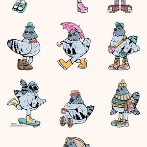 Pigeon Retro Cartoon Character Design Digital Download, Bird Picture ...