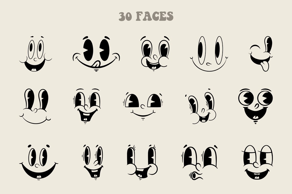 Retro Character Design SVG Clipart, 60s Smiley Face SVG/PNG Collection ...
