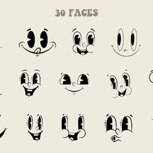 Retro Character Design SVG Clipart, 60s Smiley Face SVG/PNG Collection ...