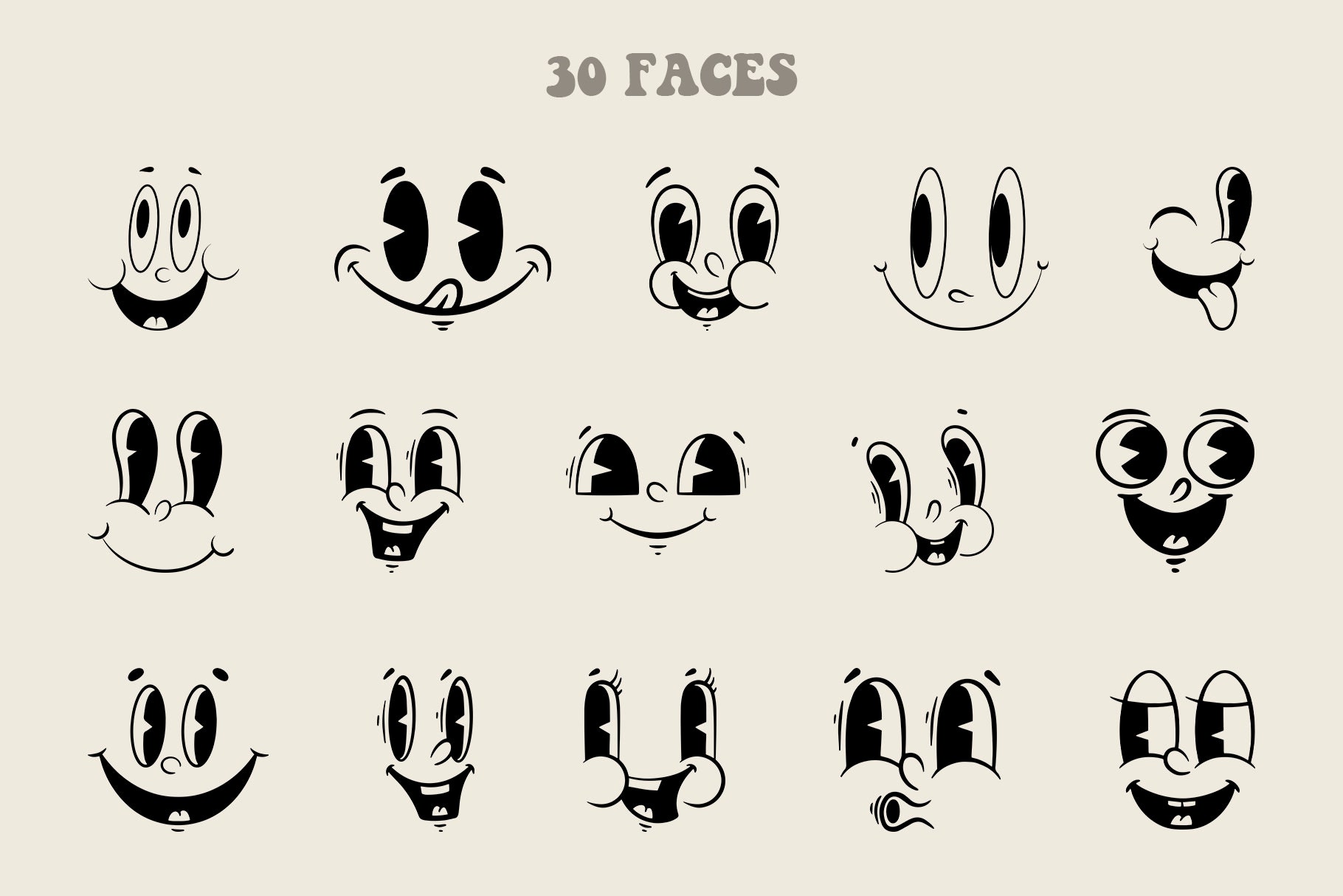 Retro Character Design SVG Clipart, 60s Smiley Face SVG/PNG Collection ...