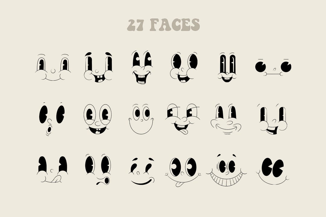 Retro Cartoon Face Clipart, 90s Groovy Doodle (PNG SVG Digital Download ...