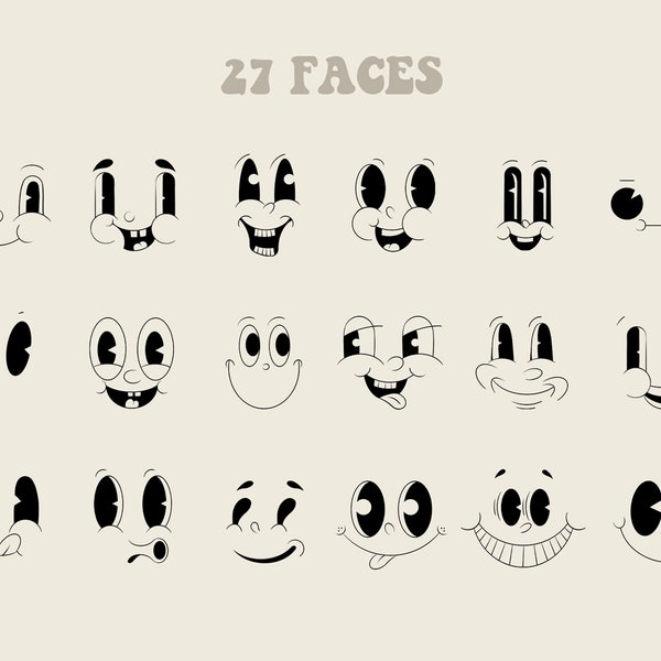 Retro Character Design SVG Clipart, 60s Smiley Face SVG/PNG Collection ...