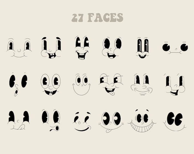 Retro Character Design SVG Clipart, 60s Smiley Face SVG/PNG Collection ...