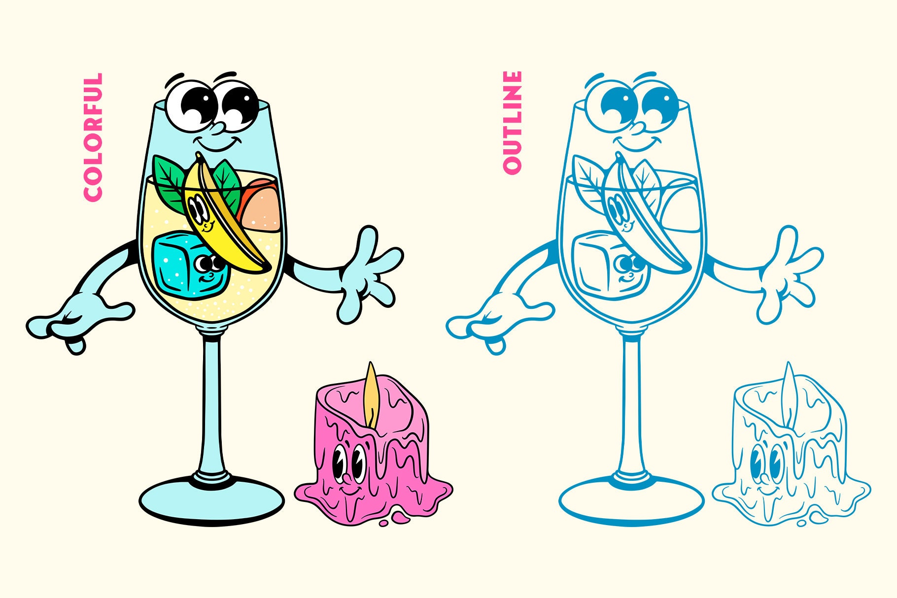 Retro Character Design Digital Download Commercial Use, 90's 80's 70's ...