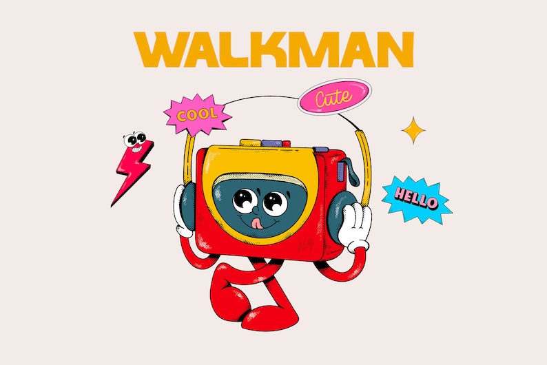 Retro 90s Walkman Clipart, Cartoon Character PNG (digital Download) - Etsy