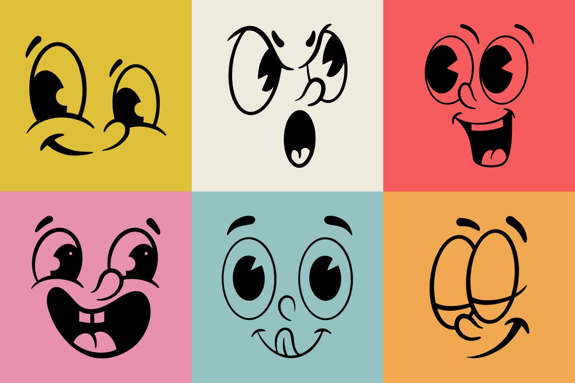 Retro Character Design SVG Clipart, 60s Smiley Face SVG/PNG Collection ...