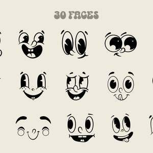 Retro Character Design SVG Clipart, 60s Smiley Face SVG/PNG Collection ...