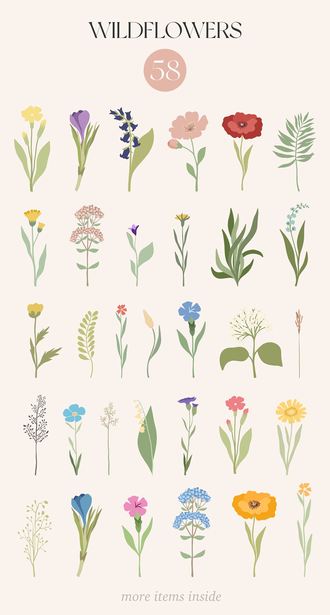 Floral Spring Clipart Collection With Wild Flowers Digital - Etsy