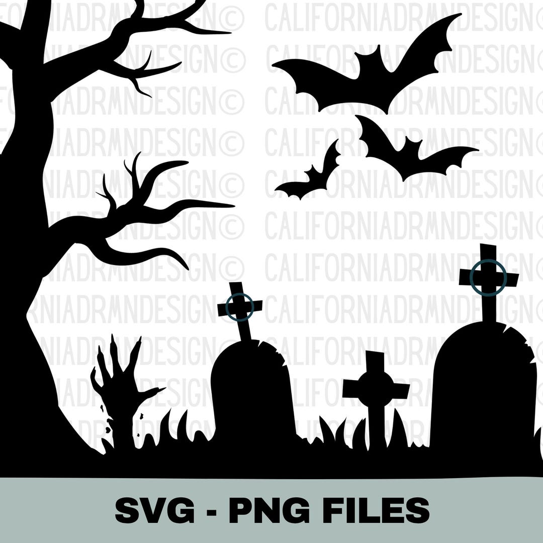 Halloween Graveyard Scene SVG Cut Files | Spooky Cemetery Tombstone ...
