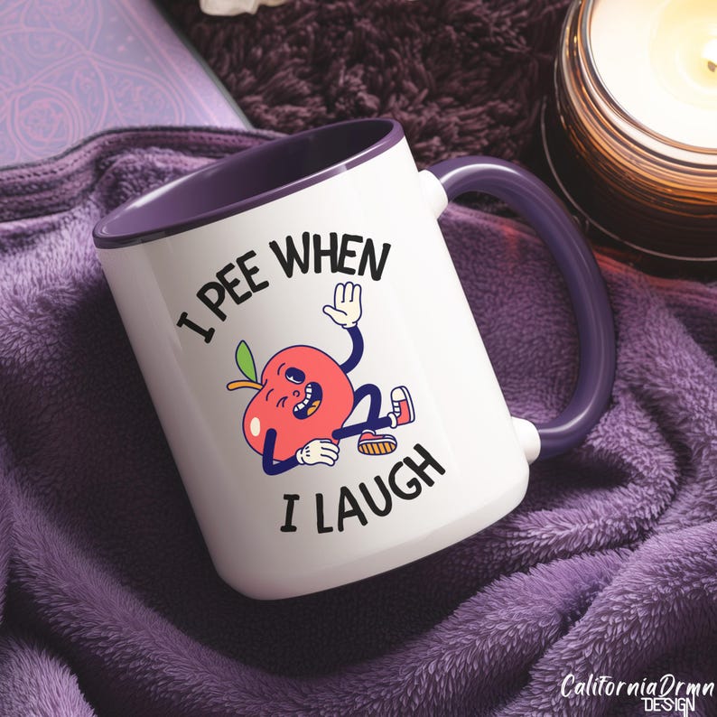 I Pee When I Laugh Funny Coffee Mug, Cute Apple Cartoon Mug, Humor Gag ...