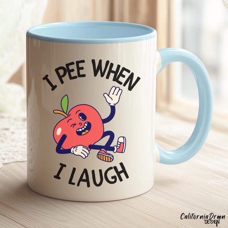 I Pee When I Laugh Funny Coffee Mug, Cute Apple Cartoon Mug, Humor Gag ...