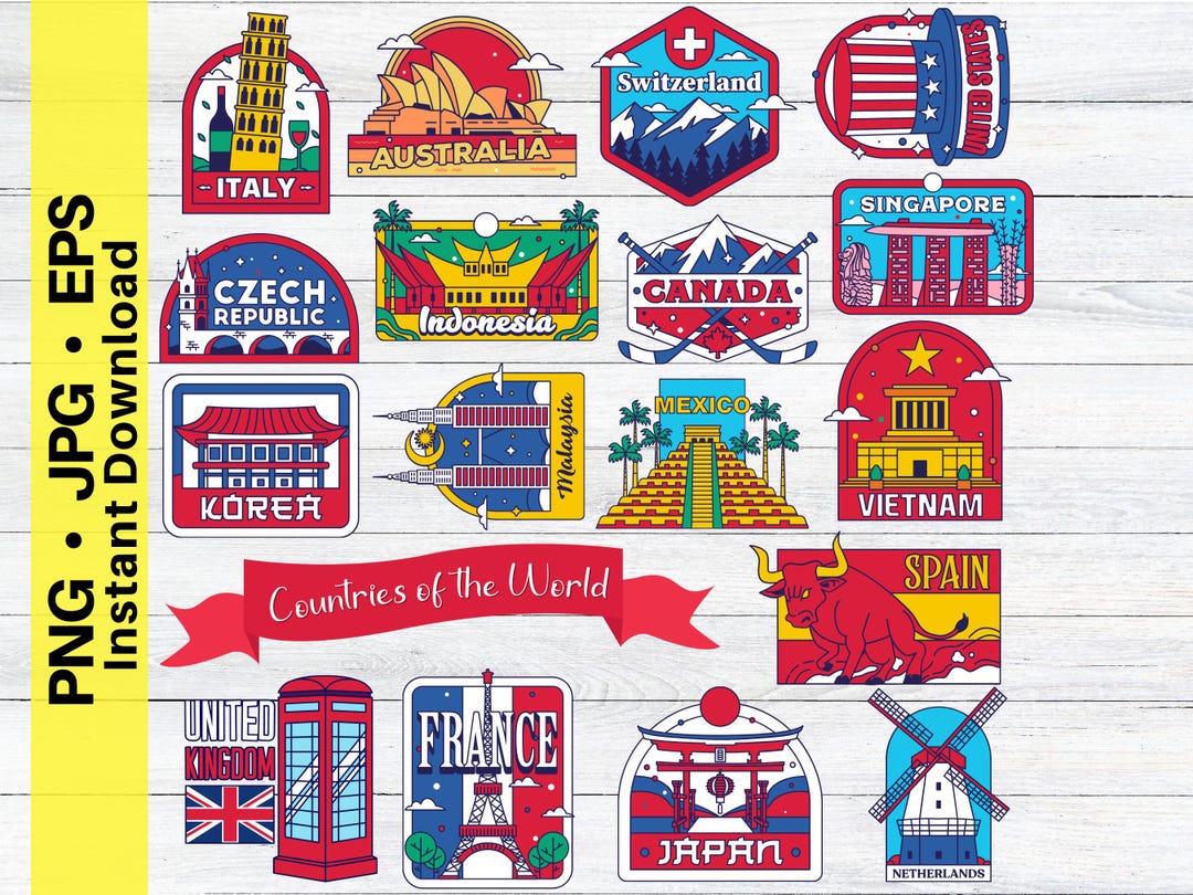 Countries of the World Clipart, World Vacation Travel Stickers, Asia ...