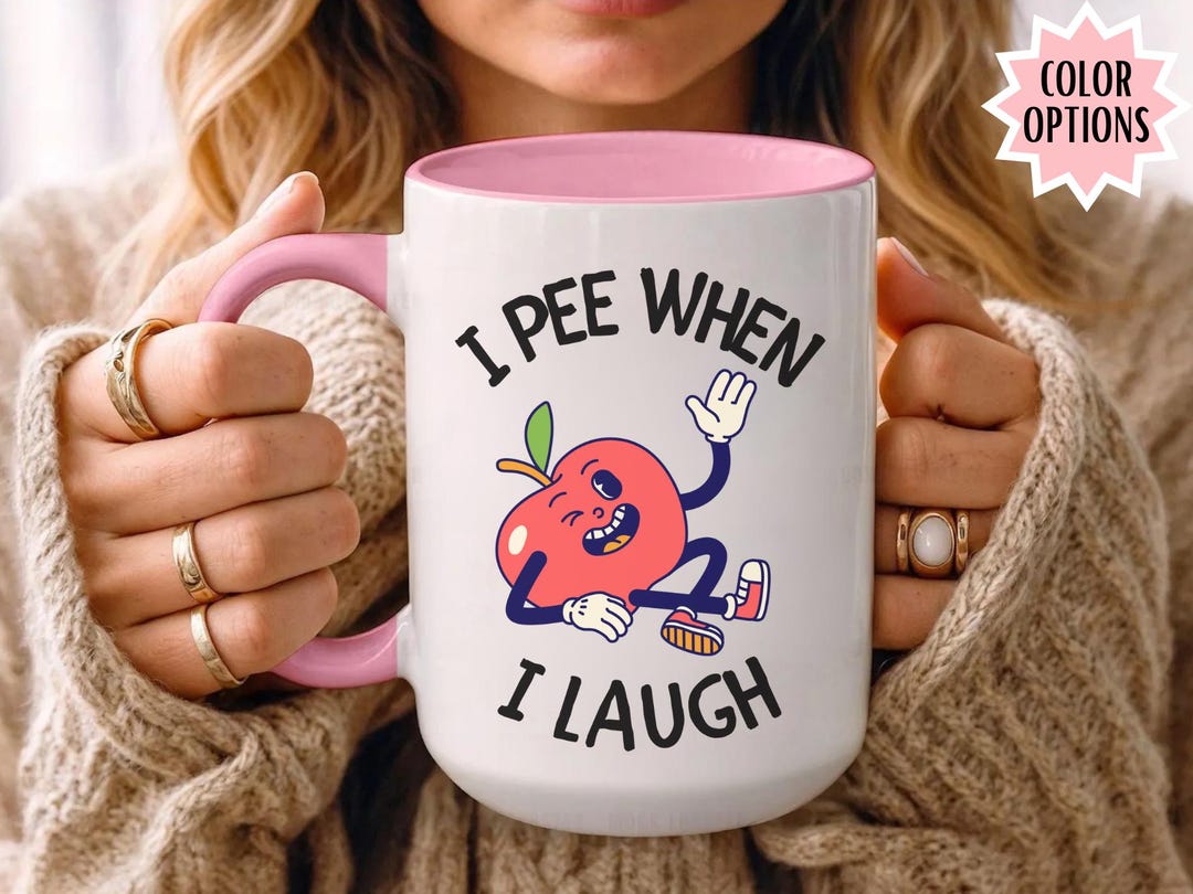 I Pee When I Laugh Funny Coffee Mug, Cute Apple Cartoon Mug, Humor Gag ...