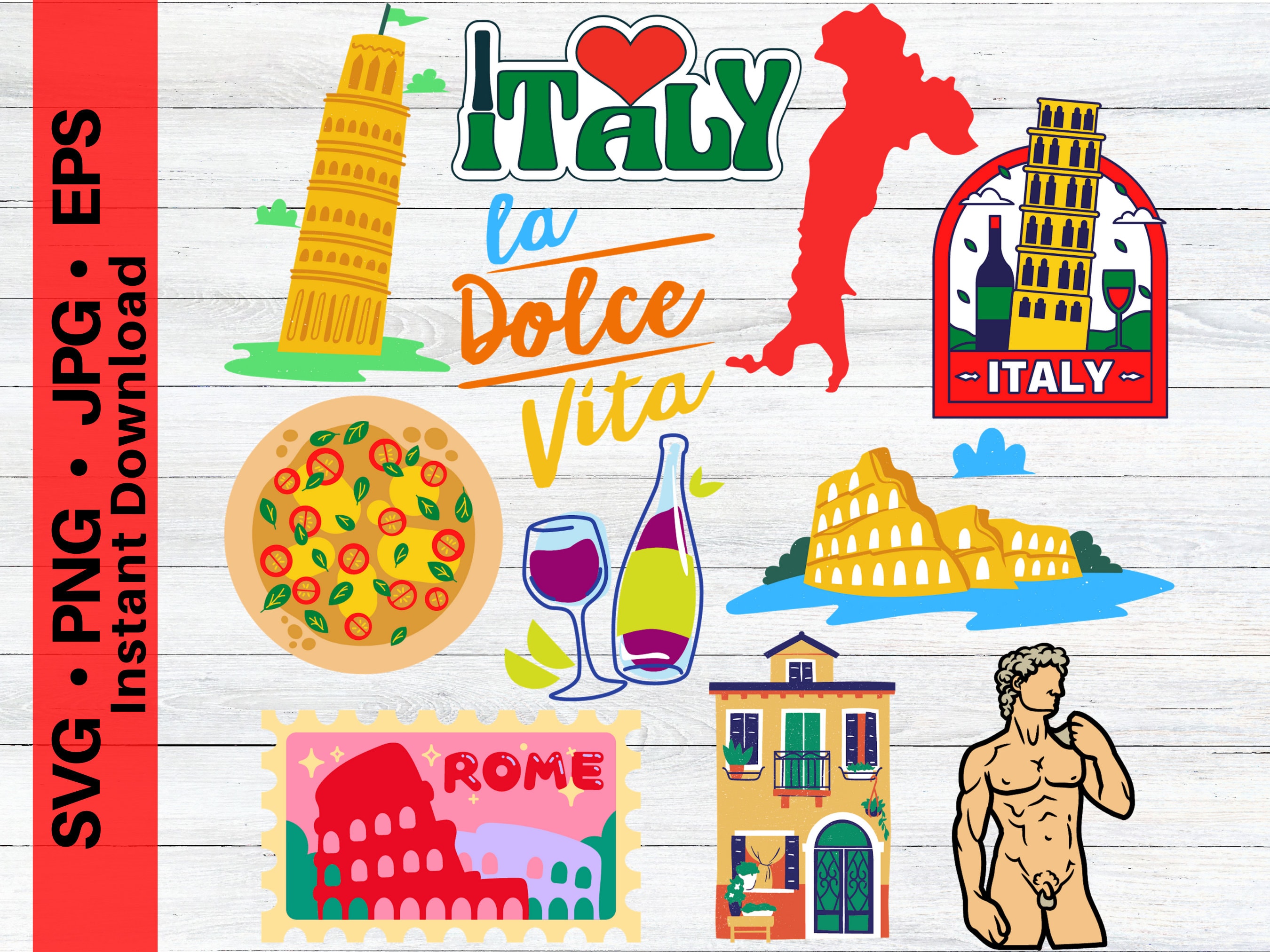 Italy Clipart, Italy Stickers, Italian Art, Italy SVG, Italian Wine Svg ...
