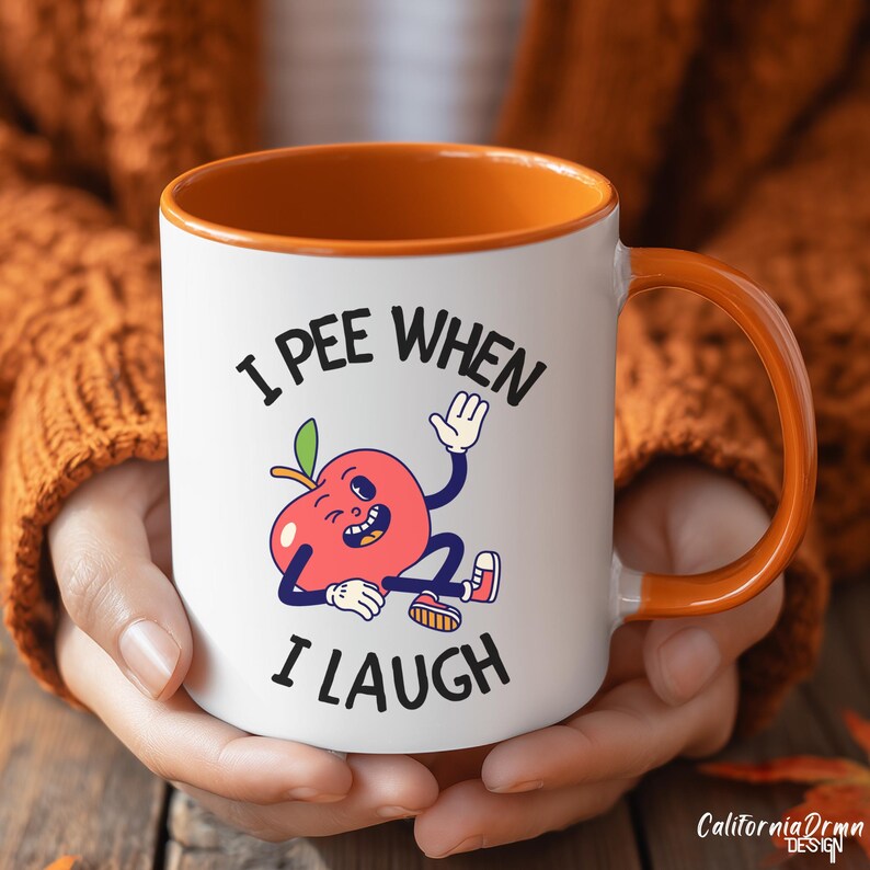 I Pee When I Laugh Funny Coffee Mug, Cute Apple Cartoon Mug, Humor Gag ...